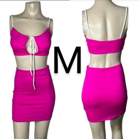 May Pink | Dresses | Hot Pink Cami Crop Top Skirt Setsize M | Poshmark